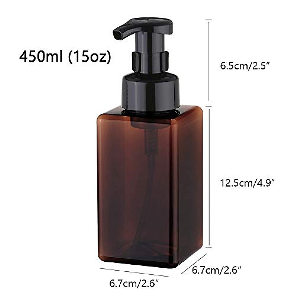 UUJOLY Foaming Soap Dispenser, 450ml (15oz) Refillable Pump Bottle Plastic for Liquid Soap, Shampoo, Body Wash (2 Pcs) (Amber)