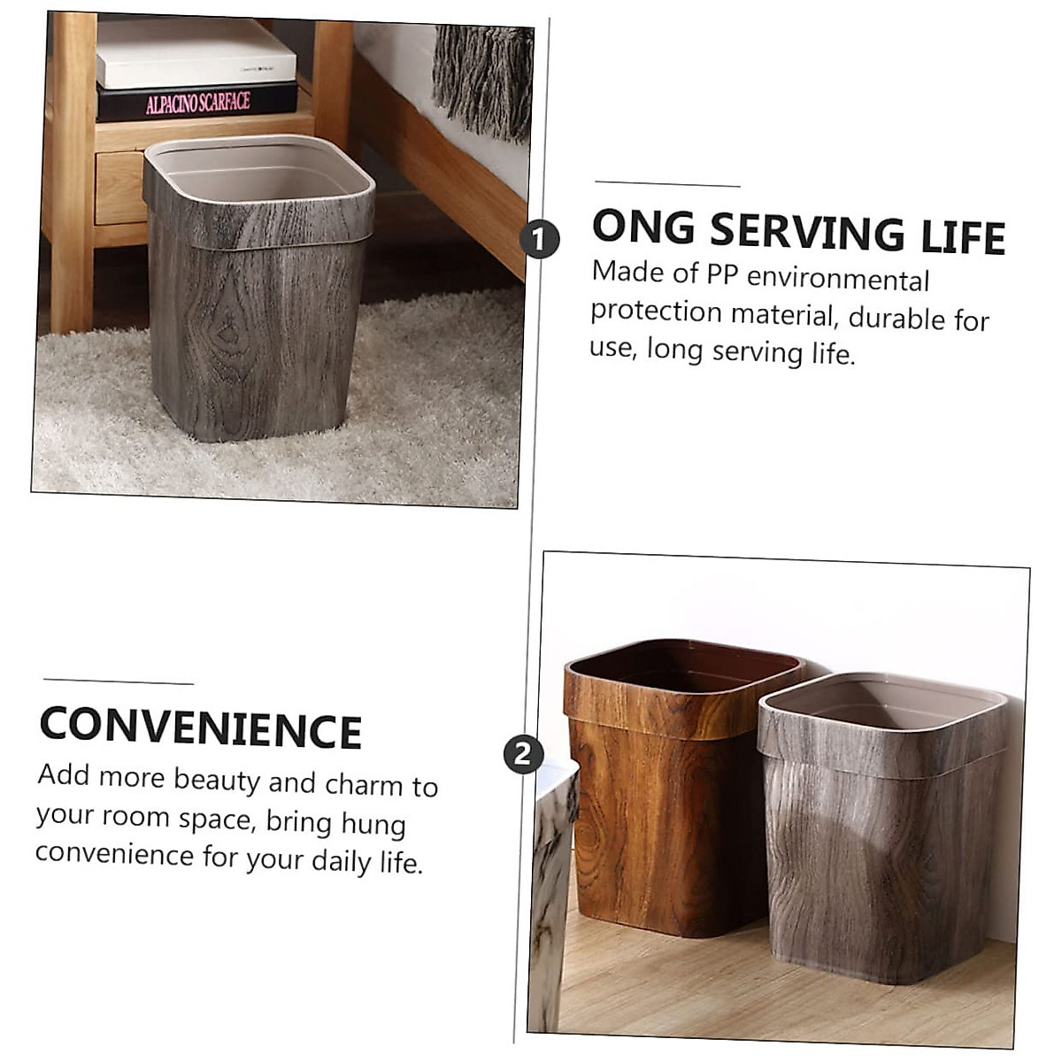 Levemolo Modern Decorative Wooden Trash Can Living Room Bedroom Kitchen Office Wastebasket