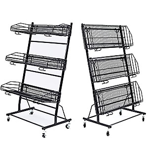 Adjustable 3-Tier Metal Wire Storage Shelf Display Rack with Wheels - Heavy Duty Organizer for Kitchen, Laundry, Bathroom, Pantry, Closet, Garage