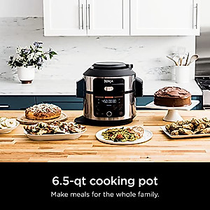 Ninja OL501 Foodi 6.5 Qt. 14-in-1 Pressure Cooker Steam Fryer with SmartLid, that Air Fries, Proofs & More, with 2-Layer Capacity, 4.6 Qt. Crisp Plate & 25 Recipes, Silver/Black