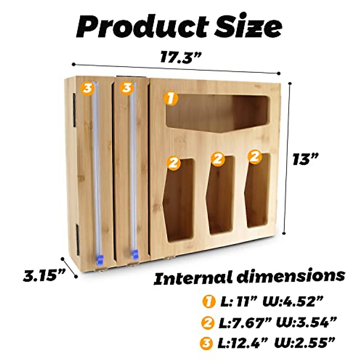 shuang qing Ziplock Bag Storage Organizer, Bamboo Food Bags Container for Kitchen Drawer Compatible Compatible With Ziploc, Solimo, Glad, Hefty For Gallon, Quart, Sandwich