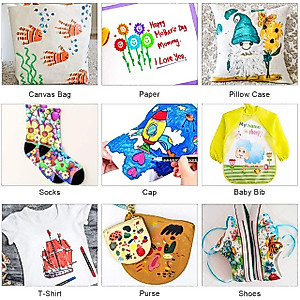 Emooqi Fabric Markers Pen, 24 Colors Fabric Paint Art Marker Set Double-Ended Fabric Markers with Chisel Point and Fine Point Tips, Child Safe & Non-Toxic