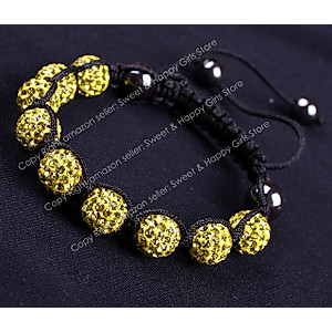 Shamballa Style Jewelry Gold Yellow Women Girl Pave Shine Crystal Ball Hand-Woven Bracelet Adjustable