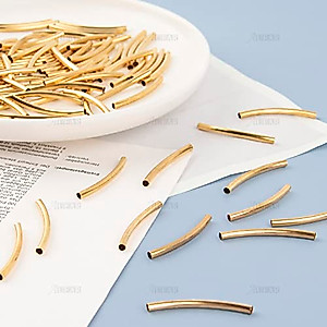 AUEAR, 100 Pack Plated Metal Smooth Long Curved Noodle Tube Spacer Loose Beads 3x50mm for DIY Necklace Bracelet Jewelry Making (Gold)