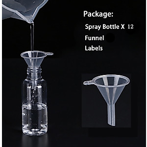 TINFO Spray Bottles, 12 Pack 4oz 120ml Clear Empty Fine Mist Plastic Mini Travel Bottle Set, Small Refillable Liquid Containers, 4 Ounce