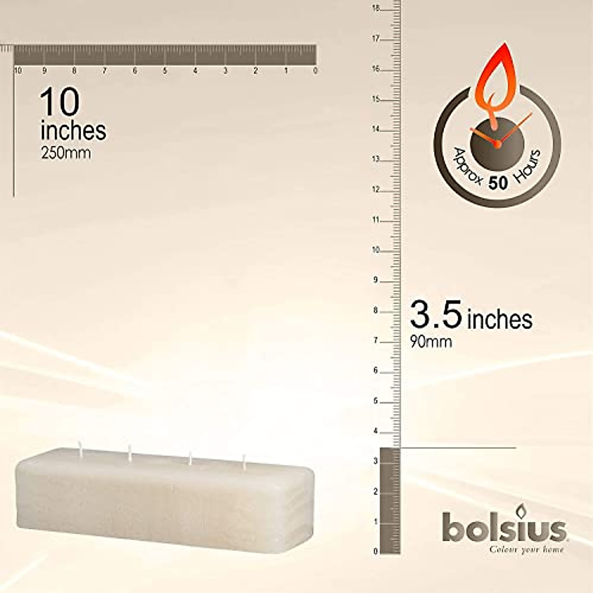 BOLSIUS Ivory Four Wick Pillar Candle Rustic - 2 Pack Big Rectangle 4 Wick Candle Set - 10 x 3.5 x 3.5 Inches - Premium European Quality - 50 Hours Burn Time - Unscented Smokeless & Relightable Flame