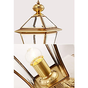 MODEBHD European Copper Brass Column Lamps Victoria Glass Lantern Outdoor Table Lamp Waterproof Pillar Lawn Garden Lamp E27 Decoration Villa Landscape Grass Door Street Post Light Fixture