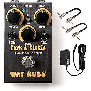 Briskdrop Way Huge Smalls WM91 Pork & Pickle Bass Overdrive & Fuzz Pedal Bundle with 2 MXR Patch Cables and Power Supply(WM41)