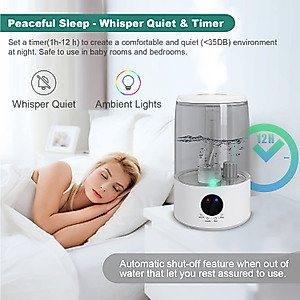 Ultrasonic Cool Mist Humidifier, 1.0 gal (3.5 L) Large-capacity Air Humidifier for bedroom, Lasts Up to 23 Hours with Whisper-Quiet Operation, Powerful Humidification, Timer Function, Easy to Clean