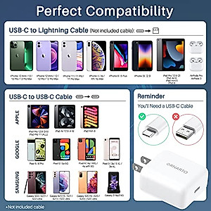 ORNARTO USB C Fast Charger 20W, iPhone 14 Charger Wall Charger Power Adapter PD Charger Block for iPhone 14/13/12/11/SE, AirPods, Pixel, Galaxy S22/S21, iPad Pro/Mini/Air
