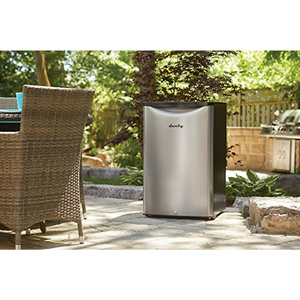 Danby DAR044A6BSLDBO 4.4 Cu.Ft. Outdoor Mini Fridge, IPX4-Rated Stainless Steel Look All Refrigerator for Patio, Cabana, Pool Bar, E-Star Rated, Spotless Steel