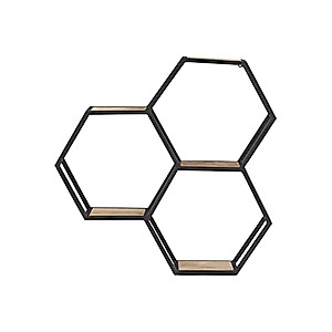 Powell Dealya Black Metal Honeycomb Wall Shelves with Wood Bottoms