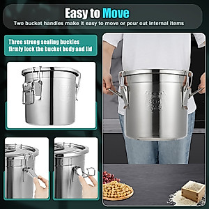 12L Stainless Steel Airtight Canister with Airtight lids & Locking Clamp, Kitchen Rice Storage Bucket, Rice Cereal Grain Canisters Container for Storing Dry/Wet Foods, Flour, Tea, Cereals, Rice