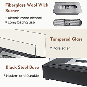 JP Outdoor Tabletop Fireplace, Portable Rectangle Ventless Black Fire Pit Bowl Pot Indoor Outdoor, Bio Ethanol Clean Burning