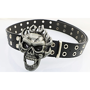 NORICAP Men And Women Metal Skull Head Leather Buckle Belt Waist Band Jeans Decorative Punk Belt (black)
