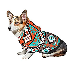 Small Pet Sweaters with Hat Colorful-Navajo-Pattern-Aztec Cat Puppy Hoodie Pet Hooded Coat Small
