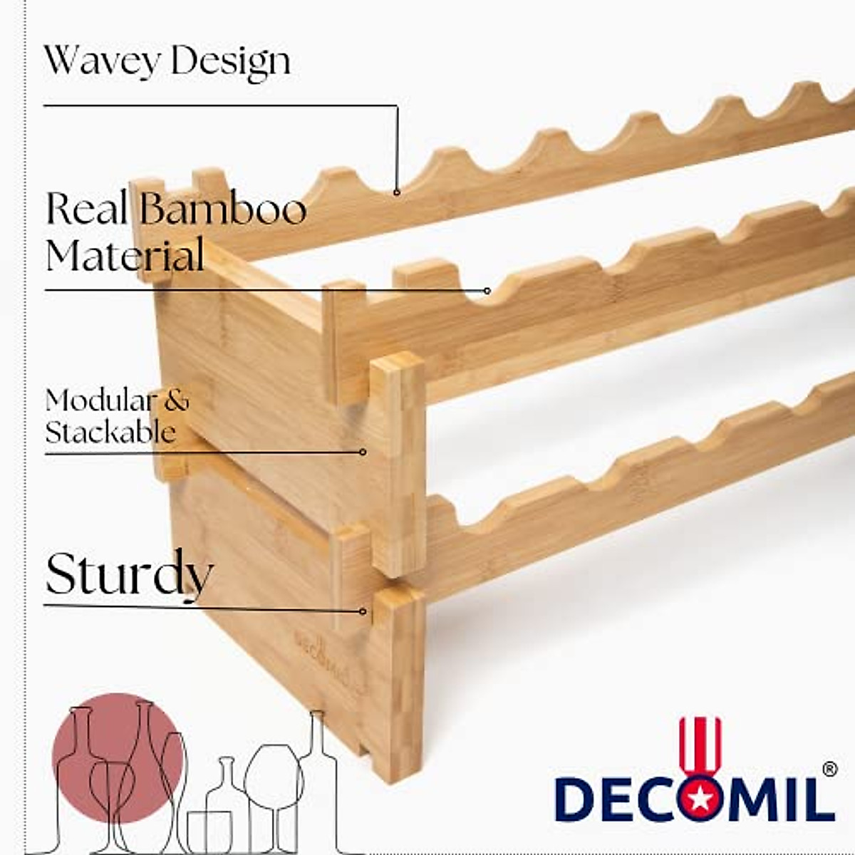 DECOMIL - 18 Bottle Wine Rack | Wine Rack Stand | Modular and Stackable | Wine Bottle Organizer for Countertop (9 Bottle)