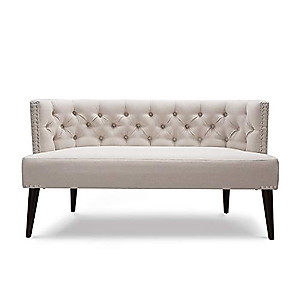 Jennifer Taylor Home Celine Tufted Settee Nailhead Accents, Sky Neutral Beige Polyester