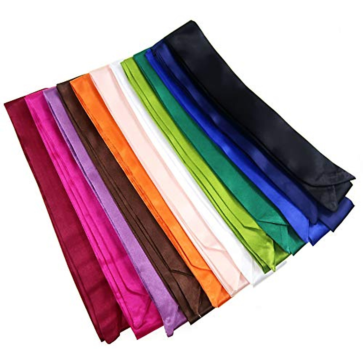LilMents 12 Mixed Designs Satin Head Hair Handbag Handle Highlights Scarf Tie Lot (Solid Colors A)