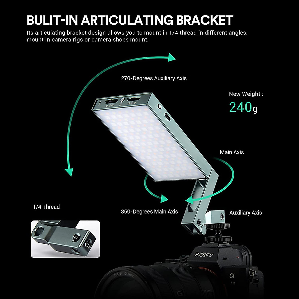 Godox M1 RGB Camera Light, Portable LED Video Light, Pocket Full Color LED Video Light Panel CRI 97+ 2500k-8500k, Music Beats Function and 15 FX Lighting Effects with Aluminum Alloy Body - Gray