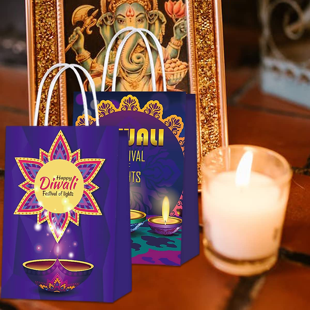 HABDJILTY 20 Pcs Happy Diwali Gift Bags,Festival of Lights Gifts Bags for Birthday Gift Packs Snacks Candy Bags Diwali Party Favor