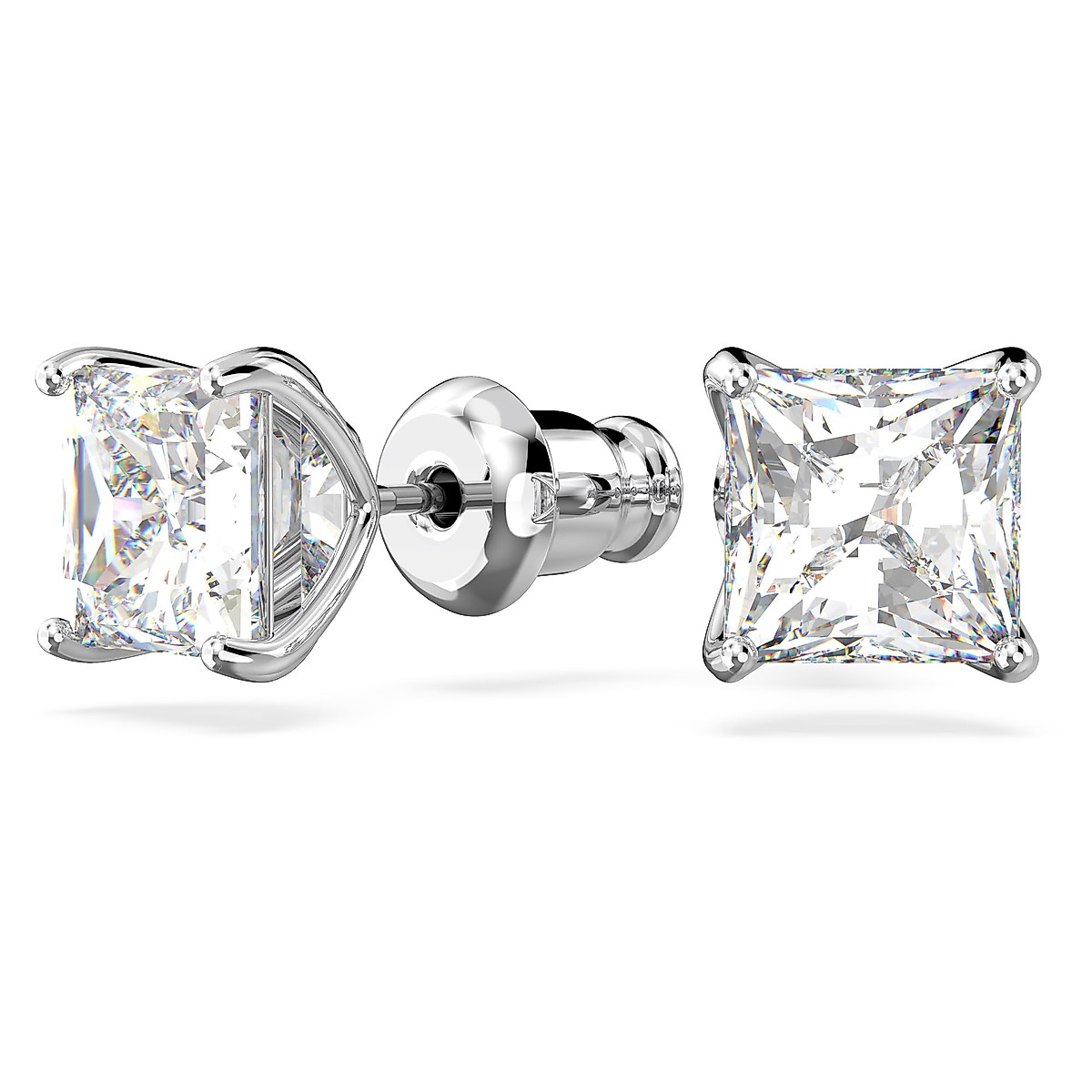 Swarovski Attract Square Stud Pierced Earrings with Clear Crystals on a Rhodium Plated Setting with Butterfly Back Closure