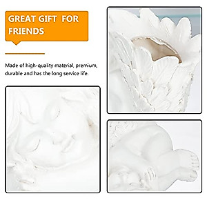 YARDWE Angel Figurine Pen Holder Succulent Planter Pot Angel Head Face Planter Pot Cement Cactus Flower Holder Bonsai Container for Indoor Garden Plants