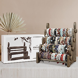 TOPNEW 4 Tier Wooden Bracelet Holder, Bangle Watch Necklace Display Storage Jewelry Holder Stand Display Organizer, Brown 4 Tier Wooden Bracelet Holder