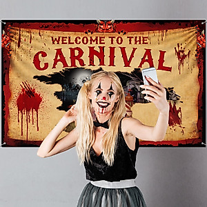 Halloween Circus Backdrop Creepy Carnival Party Decoration Horror Theme Welcome to The Carnival Background for Photo Booth Halloween Birthday Indoor Outdoor Party Supplies, 43.3 x 72.8 Inches