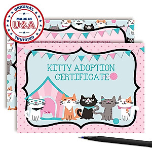 Plush Kitten Stuffed Animal Themed Certificates of Adoption for Kids' Birthday Parties, 10 5x7 Fill in Cards by AmandaCreation