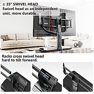 FITUEYES Universal TV Stand, Swivel TV Table Stand for 32-65 70 75 Inch Flat Screen, Table Top TV Stand Base Replacement, Height Adjustable TV Mount Stand with Glass Base, Max Holds 88lbs