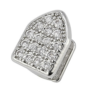 JINAO 18k White Gold Plated Single Tooth Hip Hop Bling Cap Canine Teeth CZ Iced-out Grillz (Silver)