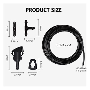 Windshield Washer Hose Repair Kit(2M Hose +2 Connectors +2 Windshield Washer Nozzle+2 Gaskets),OEM: #5113049AA 4805742AB 5160308AA 5116079AA (Hose Kits)