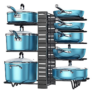 Generic 8 Tier Pot And Pan Organizer For Cabinet - Sturdy Iron Base, Easy Assembly, 8 Adjustable Tiers, Clears Countertops