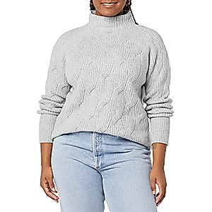 Amazon Essentials Women's Winter Sweater, Soft Touch Funnel Neck Cable Knit, Grey Heather, Medium