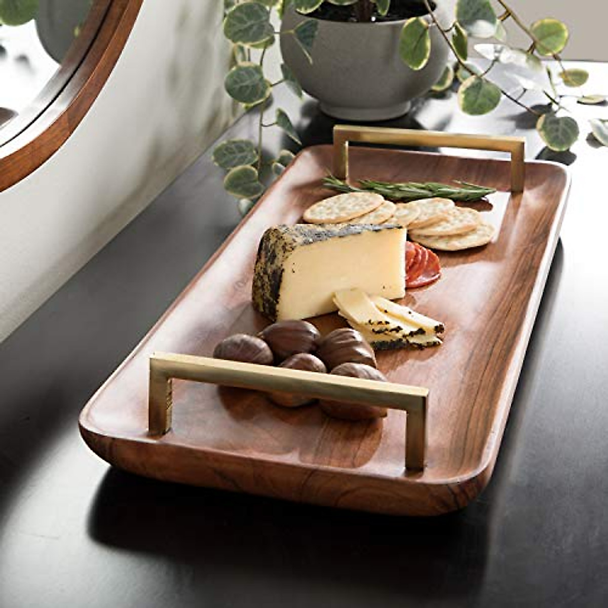 Kate and Laurel Cantwell Mid-Century Modern Wood Tray, 18 x 8, Walnut Brown, Decorative Tray for Serving, Storage and Display