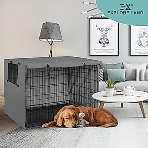 Explore Land 42 inches Dog Crate Cover - Durable Polyester Pet Kennel Cover Universal Fit for Wire Dog Crate (Gray)
