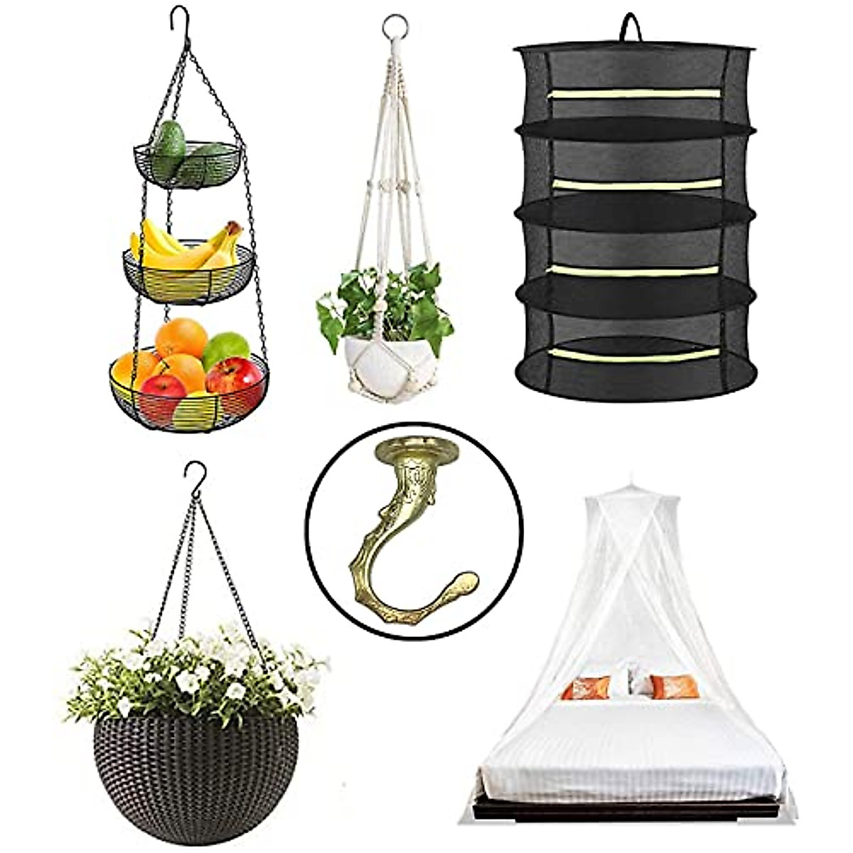 2 Sets Swag Ceiling Hooks Heavy Duty Swag Hook with Hardware for Hanging Plants Ceiling Installation Cavity Wall Fixing (2, Gold)