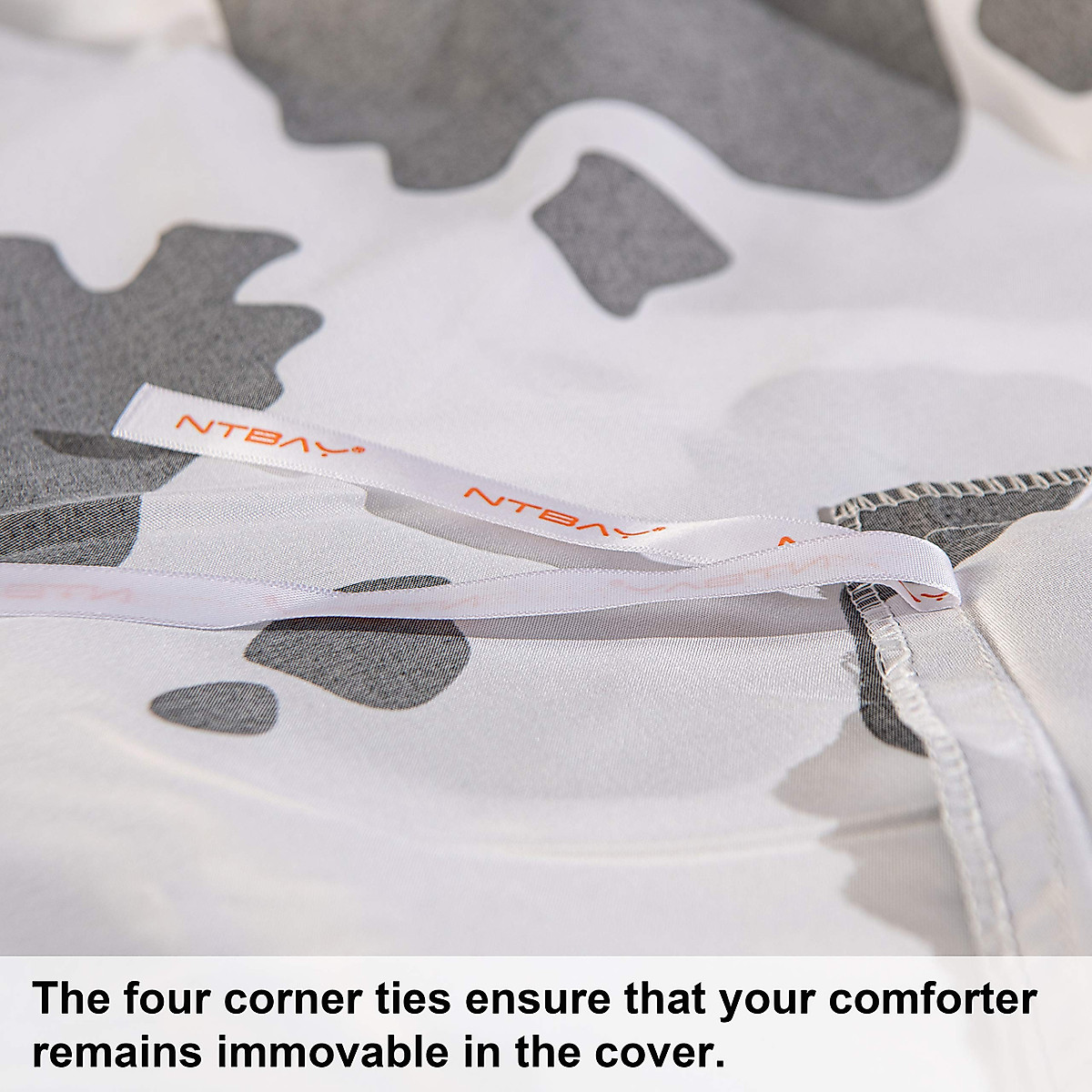 NTBAY Microfiber Queen Duvet Cover Set, 3 Pieces Ultra Soft Cow Printed Comforter Cover Set with Zipper Closure and Corner Ties, Black and White