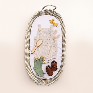 Baby Changing Basket with Pad - CPSC Safety Compliant - 100% Quilted Linen Cover Included - Nursery Changing Table Baskets - Baby Moses Basket Inspired - Diaper Changing Pad Set - 32”x16“x4“ (Linen)