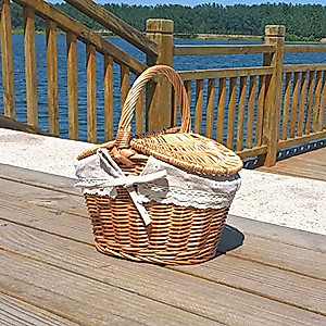 Forart Wicker Picnic Baskets Hamper with Lid and Handle, Wicker Gift Baskets Empty Oval Willow Woven Picnic Basket Candy Basket Storage Basket Wedding Basket