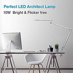 PHIVE CL-1 LED Architect Desk Lamp/Clamp on Desk Lamp,Metal Swing Arm Dimmable Drafting Table Lamp (Touch Control,Eye-Caring,Memory Function,Highly Adjustable Office/Task//Workbench/Work Light) Silver
