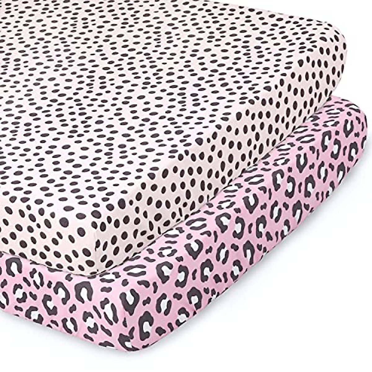 The Peanutshell Fitted Pack n Play, Playard, Mini Crib Sheets for Baby Girls | 2 Pack Set | Cheetah Animal Print