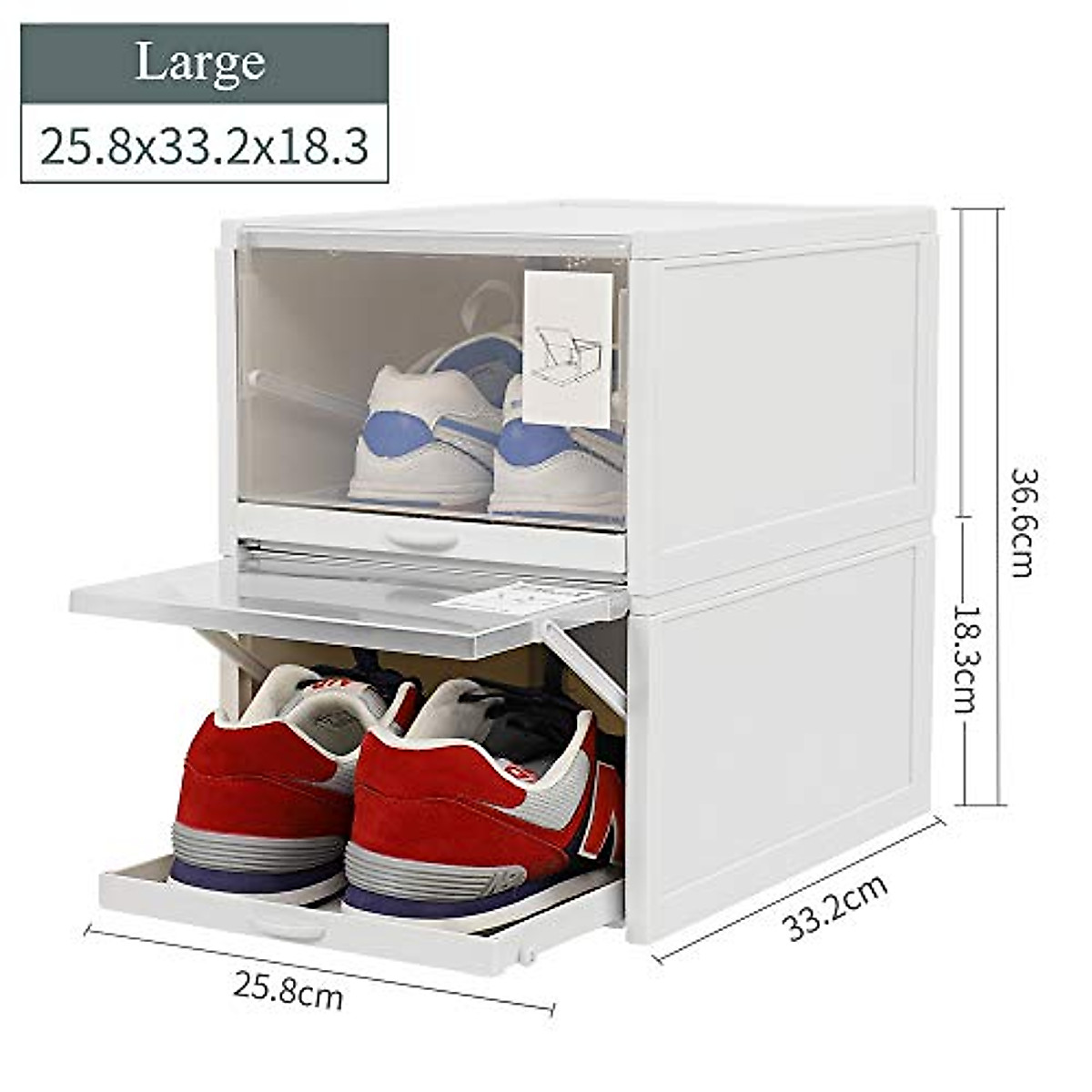 DACUN Safety Certification 10PCS Pull-Out Shoe Boxes, Drawer-Style Shoe Box, Stackable Shoe Storage Organizer, Space Saving Large Size Modular Shoe Cabinet, Foldable Clear Plastic Shoe Case