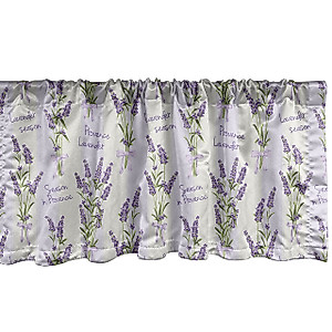 Ambesonne Lavender Window Valance, Stripes and Flowers Ribbons Romantic Country Spring Season Inspired Design Art, Curtain Valance for Kitchen Bedroom Decor with Rod Pocket, 54" X 12", Purple