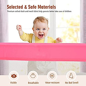 HONEY JOY Bed Rail for Toddlers, 71-in Extra Long, Portable Safety Bed Guardrail w/Double Safety Child Lock, Foldable Baby Bed Rail Guard, Fit King & Queen Full Twin Size Bed Mattress(Pink, Pack 1)