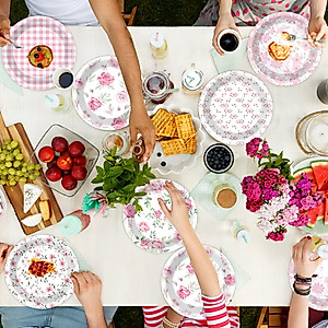 Justforjoyful 48Pcs Floral Paper Plates Pink Rose Party Decoration Disposable Vintage Flower Party Dinnerware Tableware Set Tea Party Dinner Plate for Birthday Wedding Baby Shower Party Supplies 7in