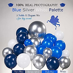 Navy Royal blue and Silver white balloon kit for Graduation birthday party decorations class of 2023 Grad congratulations Prom party Grad ceremony decor