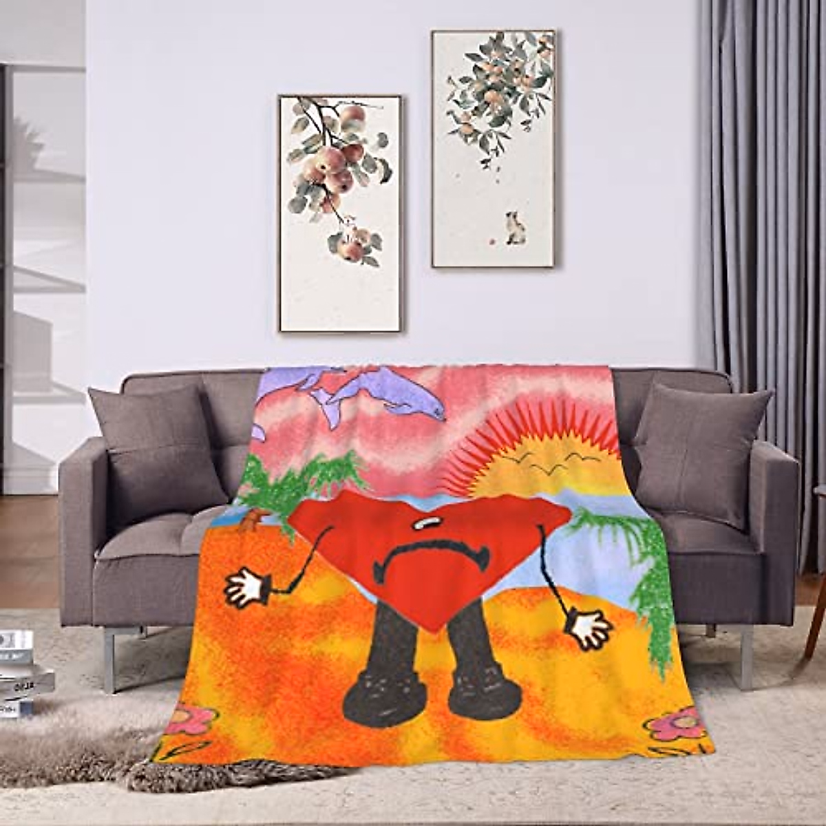 Bad Cute Bunny Blanket, Bed Throws Soft Plush Warm Sofa Bed Blanket All Season, Comfortable Lightweight Super Soft Luxury Flannel Blankets 50"X40"