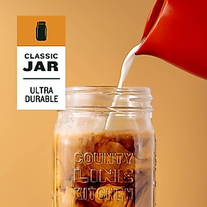 County Line Kitchen Glass Mason Jar Pitcher with Lid - Wide Mouth, 1 Quart (32 oz) - Heavy Duty, Leak Proof - Sun & Iced Tea Pitcher, Cold Brew Coffee, Breast Milk Storage, Water - Gray